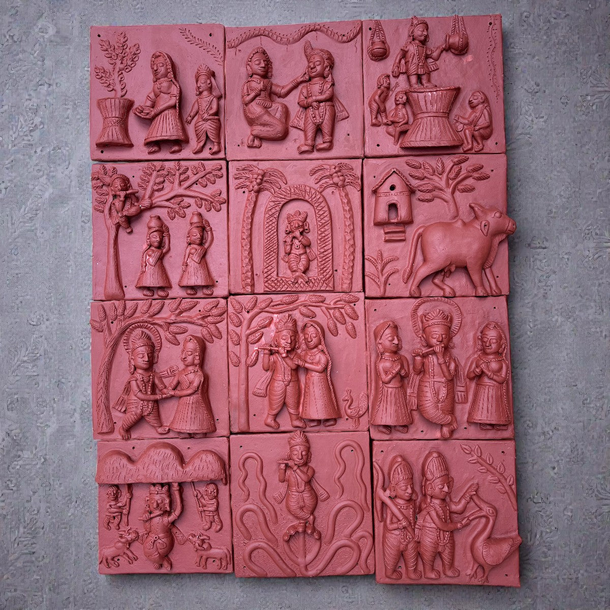 Krishna leela - Lord Krishna's childhood in Clay (Set of 12 tiles ...